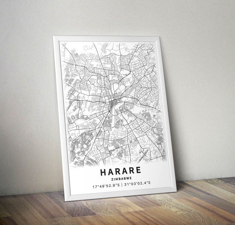 Printable Map of Harare, Zimbabwe With Street Names - Instant Download ...