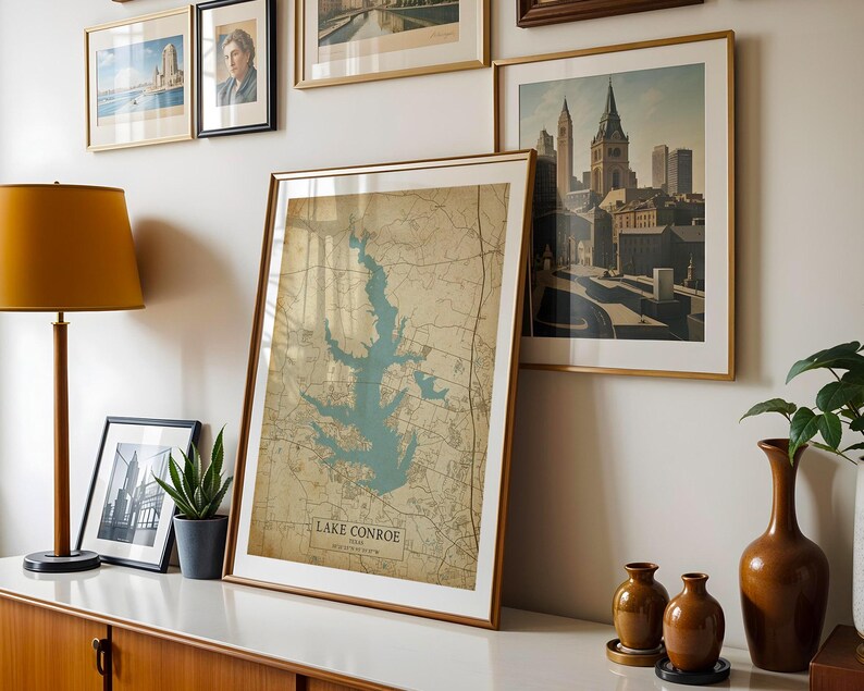 Lake Conroe Vintage Style Map, Printable Texas Lake House Poster ...