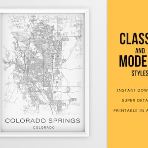 Printable Map of Colorado Springs, Colorado USA City Map Instant ...