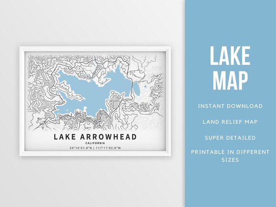 Printable Map of Lake Arrowhead California United States - Etsy