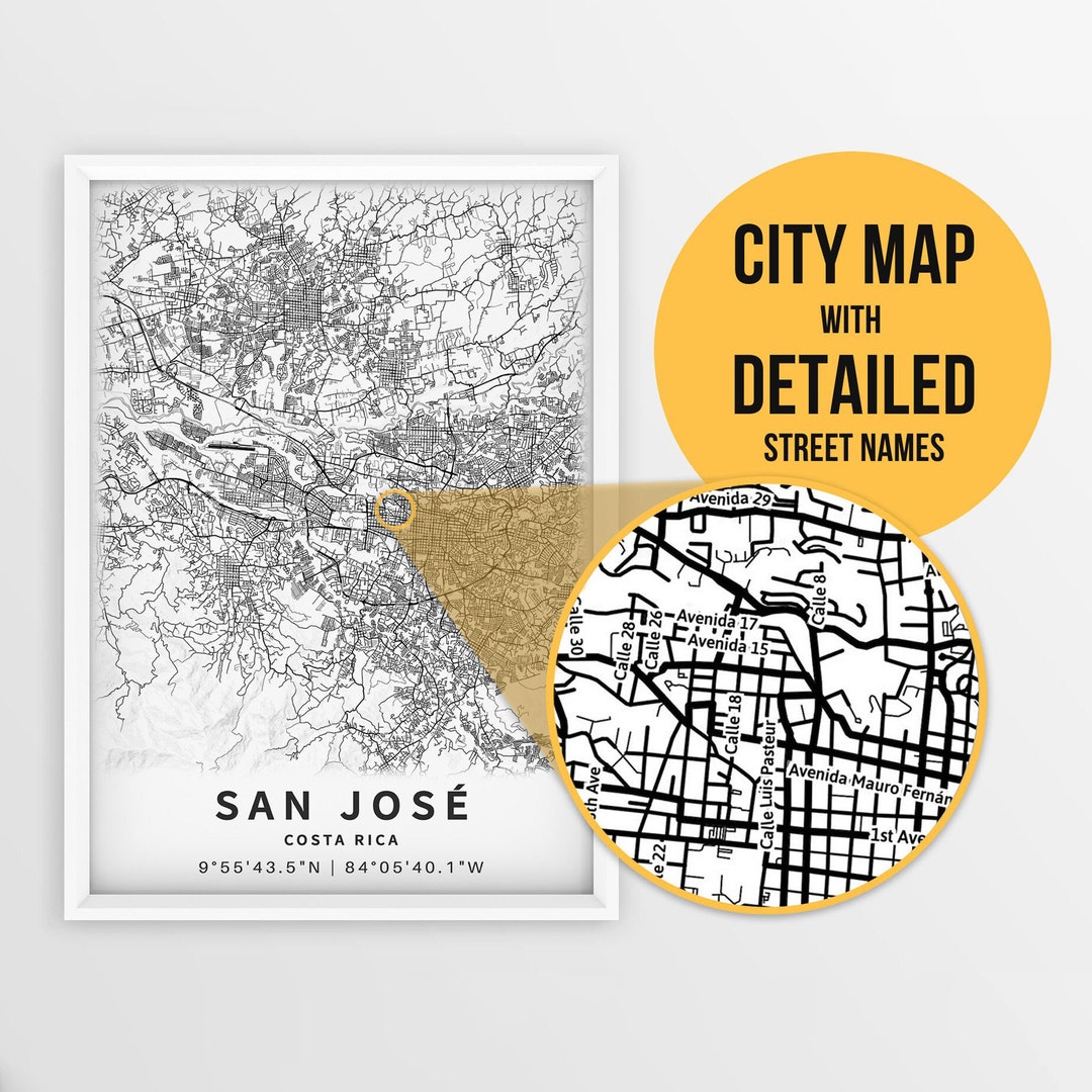 Printable Map of San José, Costa Rica With Street Names - Instant ...