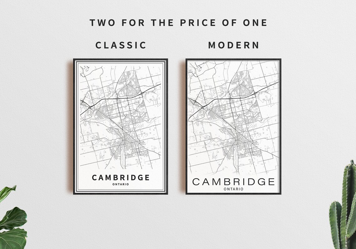Cambridge ON Canada map print Cambridge Ontario city map | Etsy