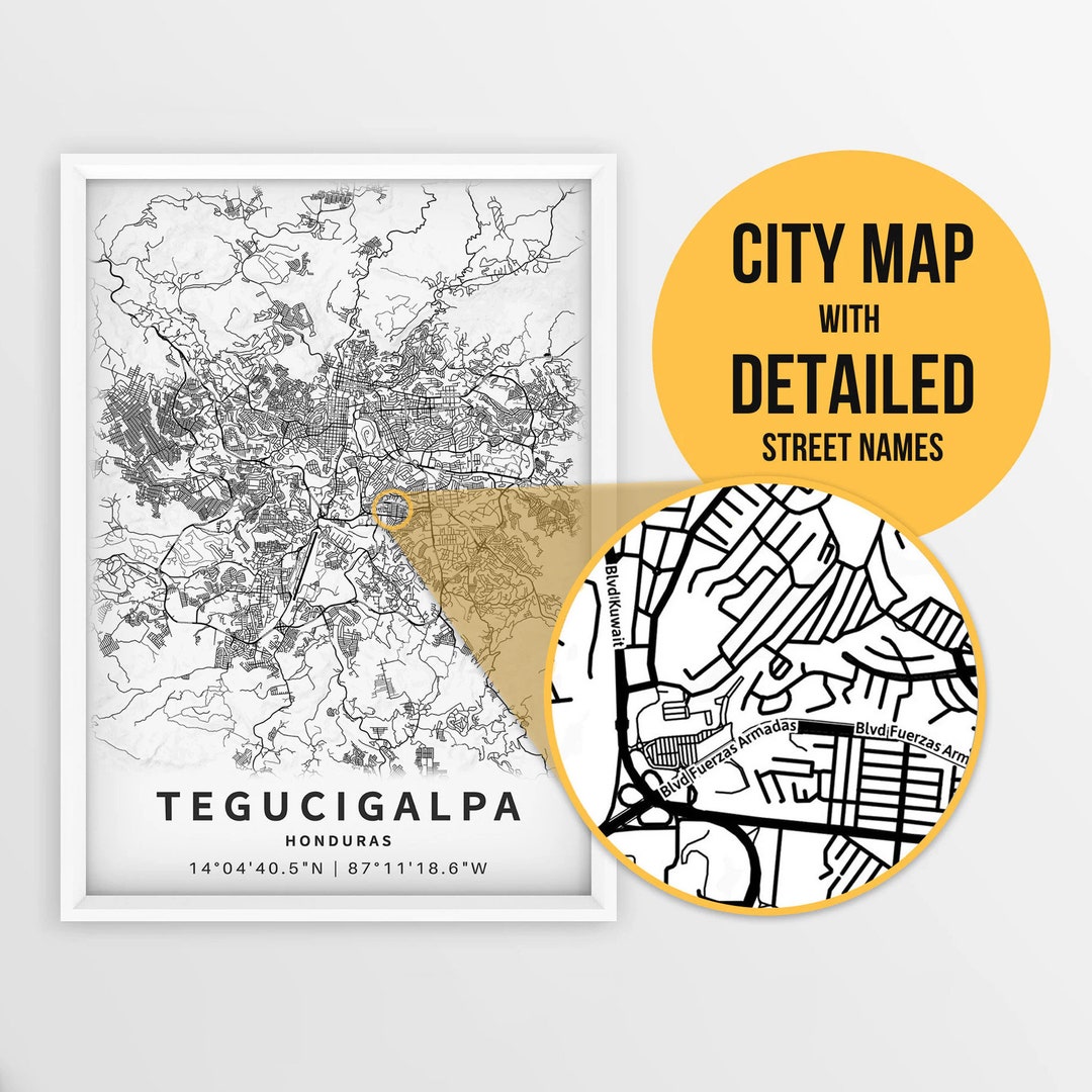Printable Map of Tegucigalpa, Honduras With Street Names - Instant ...