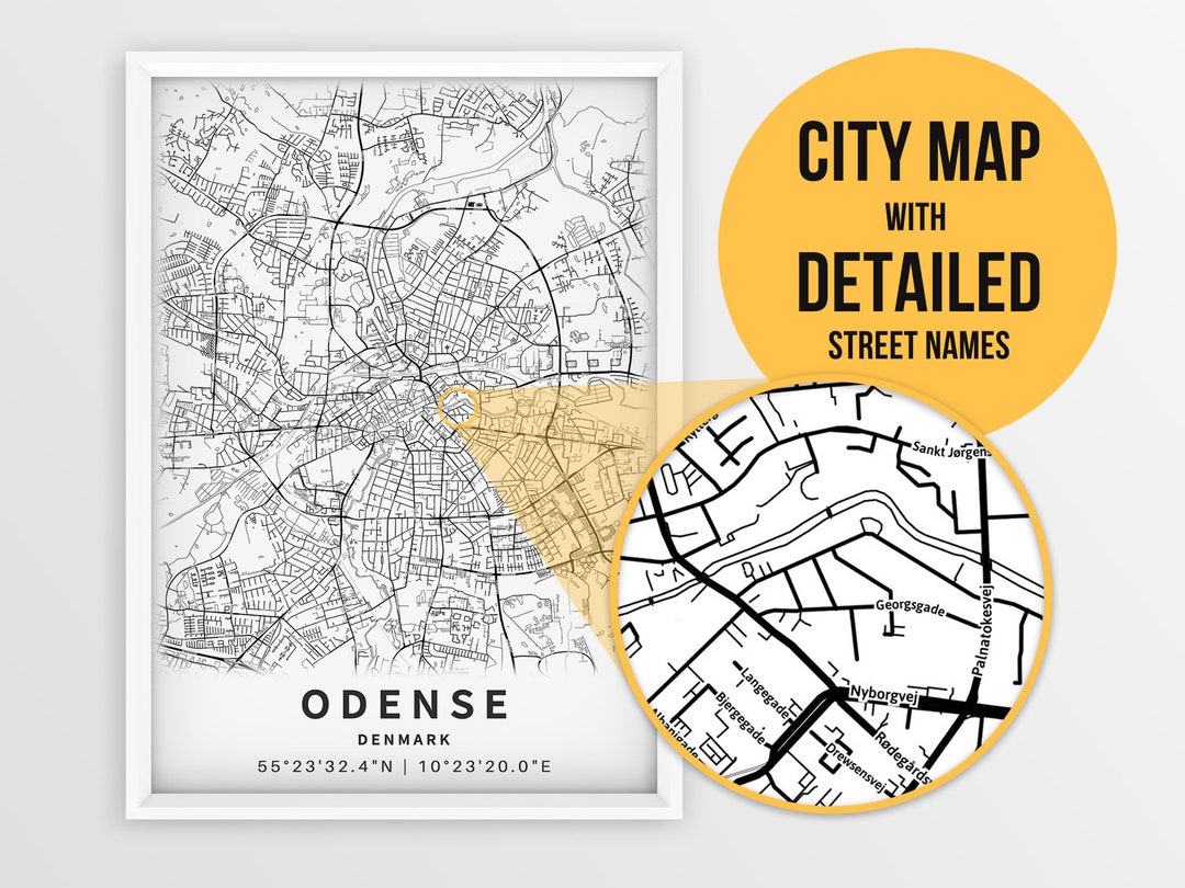 Printable Map of Odense Denmark With Street Names Instant - Etsy