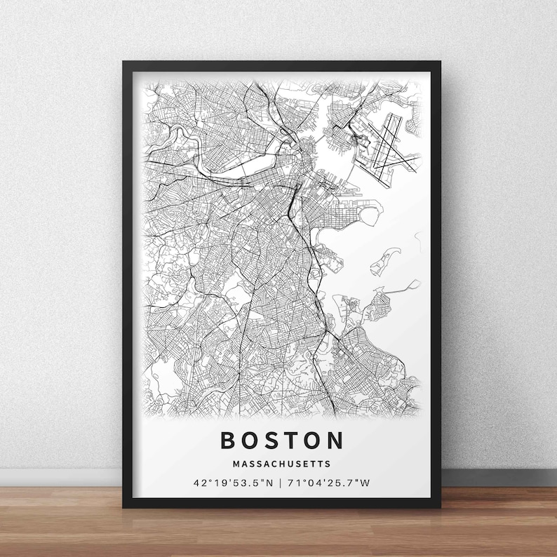 Printable Map of Boston Massachusetts United States With | Etsy