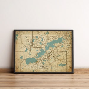 Printable Vintage Style Map of Prior Lake, Minnesota, USA With City ...