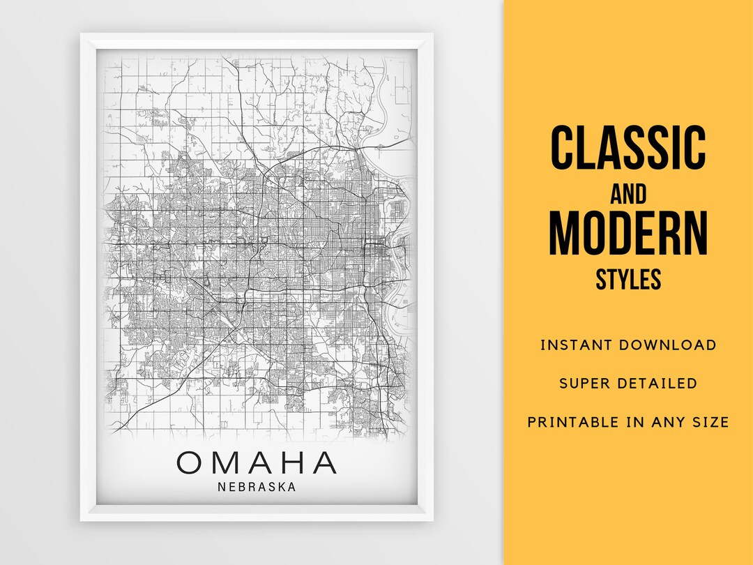 Printable Map of Omaha, Nebraska United States - Instant Download ...