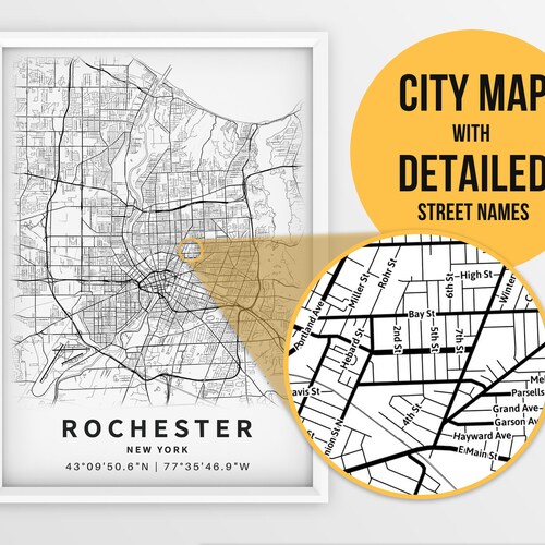 Rochester Map Print New York NY USA Map Art Poster Monroe - Etsy
