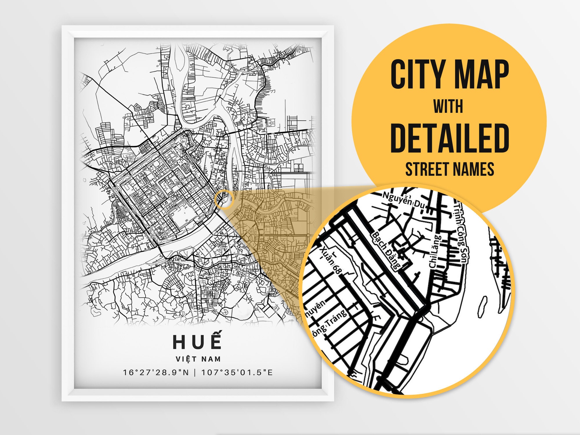 Printable Map of Hue Vietnam With Street Names Instant - Etsy