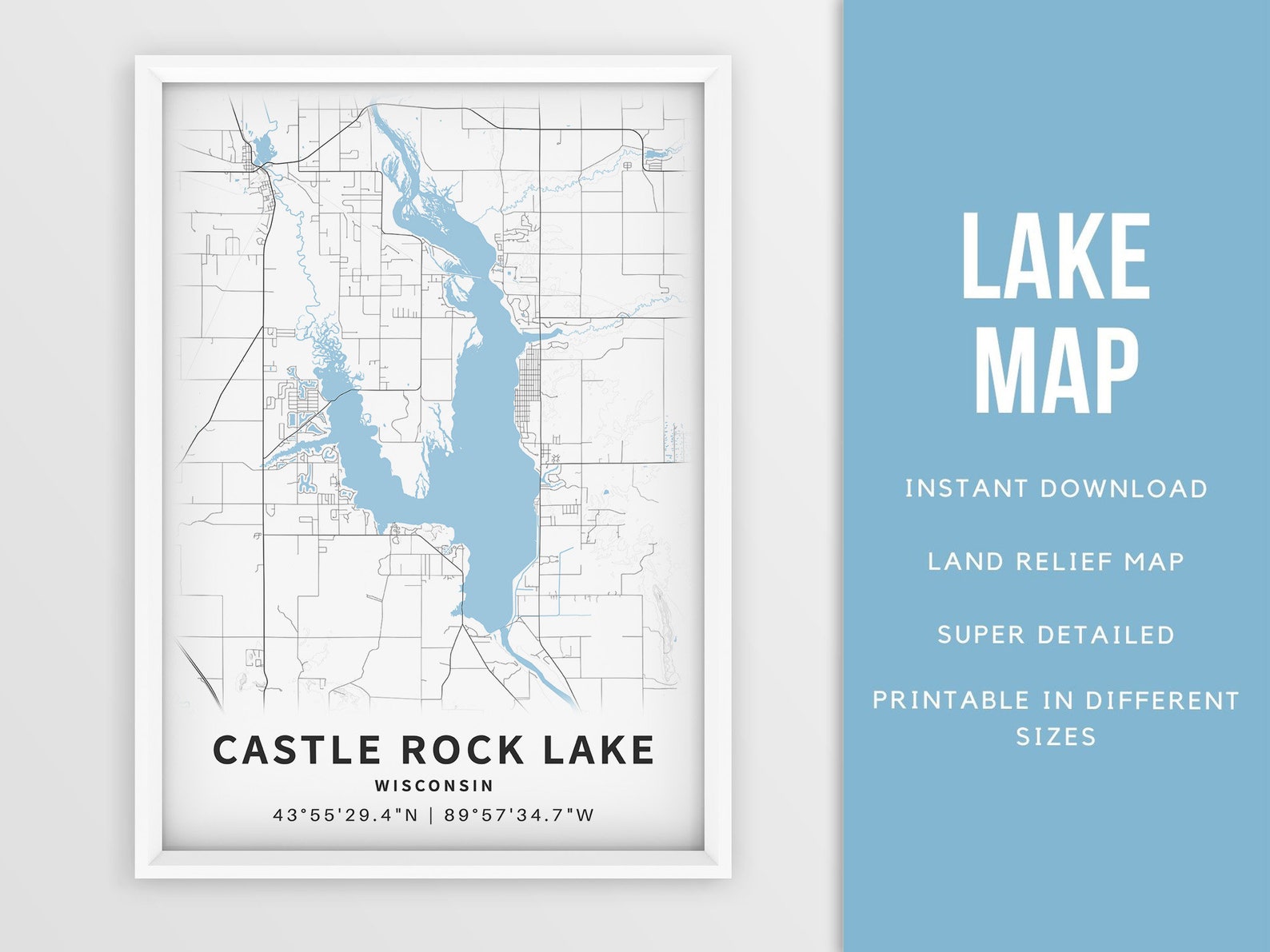 Printable Map of Castle Rock Lake Wisconsin United States - Etsy