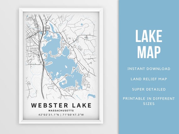 Printable Map of Webster Lake Massachusetts United States - Etsy