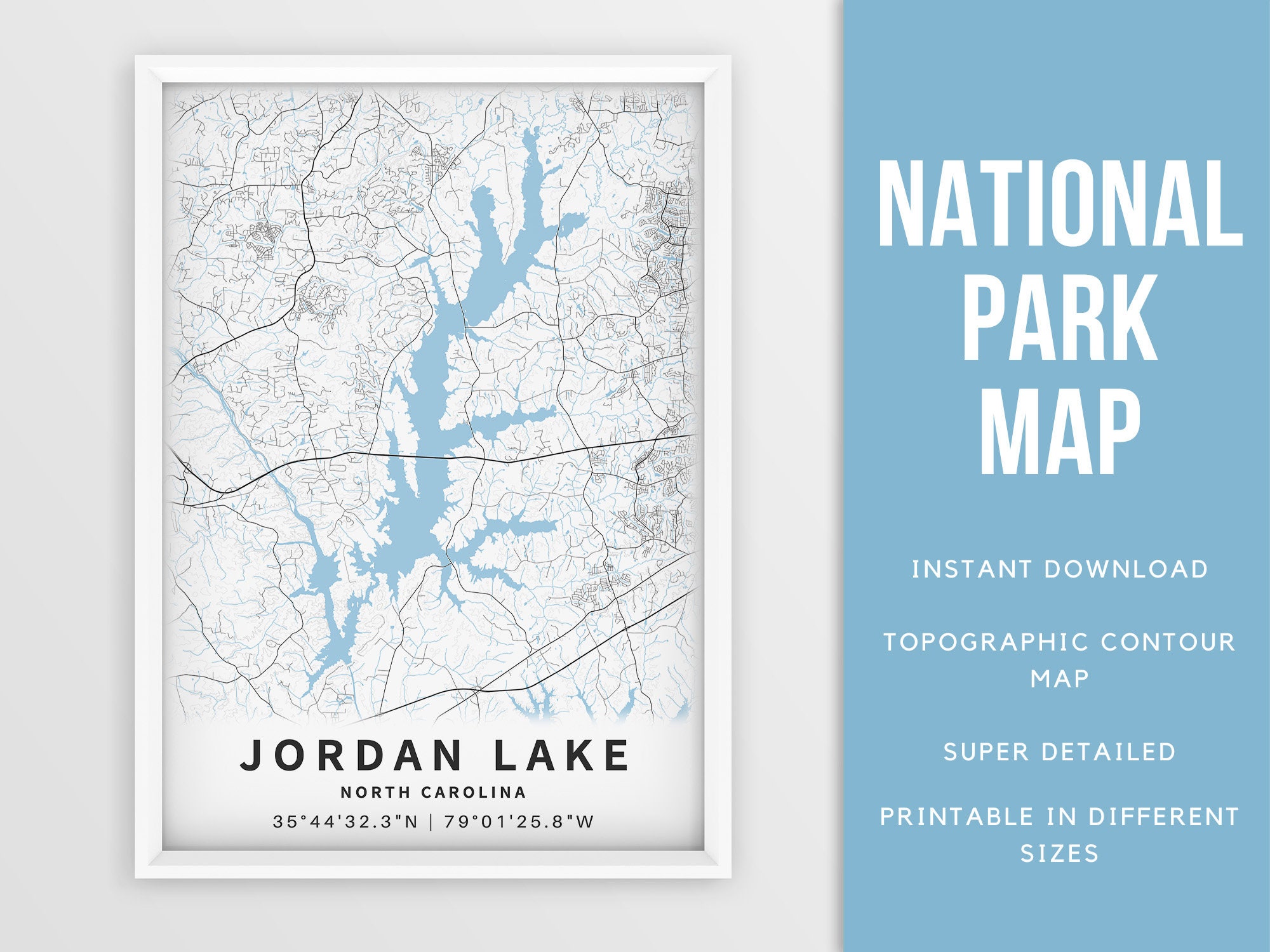 Printable Map of Jordan Lake North Carolina United States - Etsy