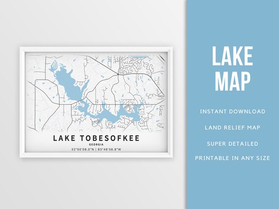 Printable Map of Lake Tobesofkee Georgia United States - Etsy
