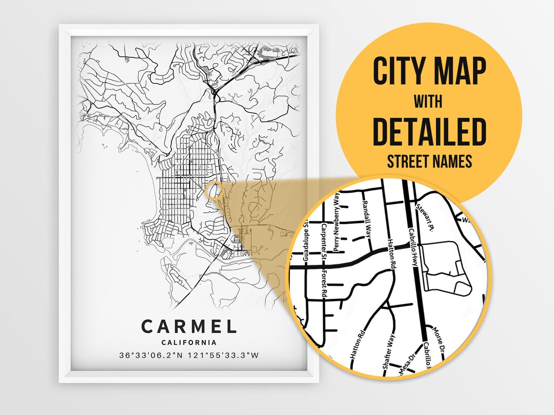 Printable Map of Carmel-by-the-sea California CA United - Etsy