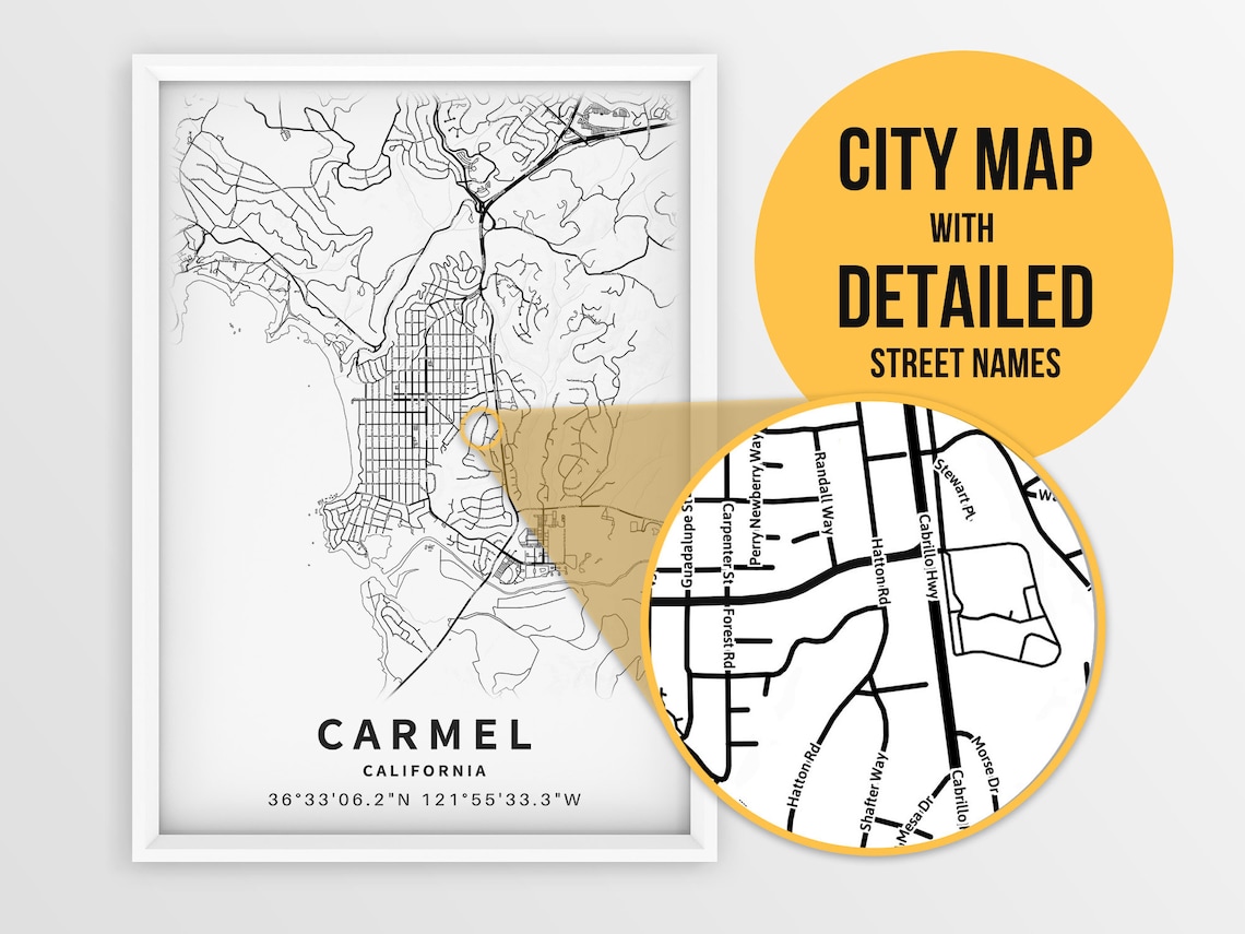 Printable Map of Carmel-by-the-sea California CA United | Etsy