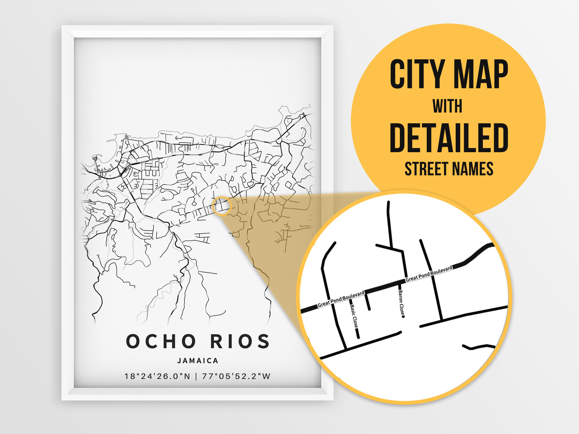 Printable Map of Ocho Rios Jamaica with Street Names | Etsy