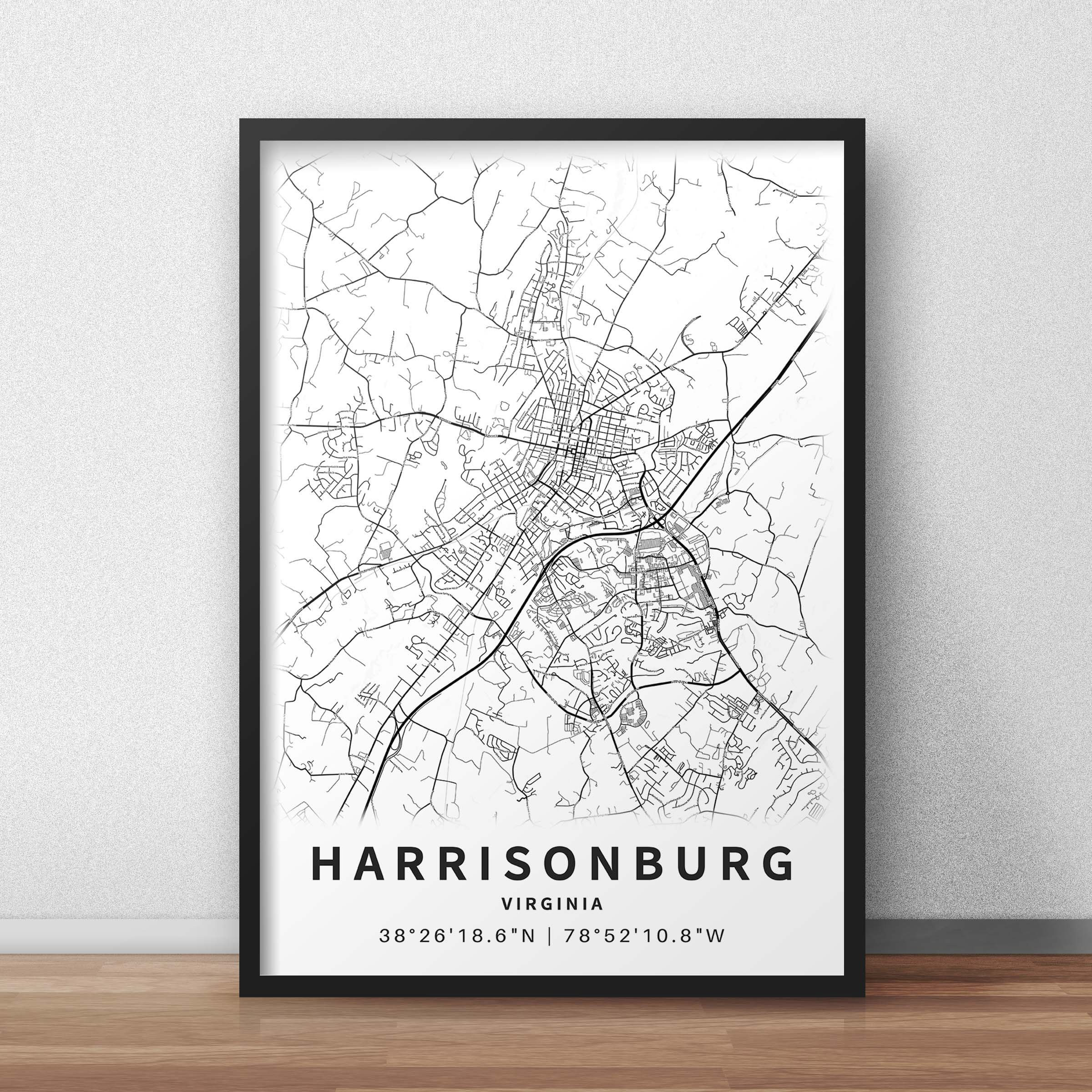 Printable Map of Harrisonburg, Virginia, USA With Street Names ...