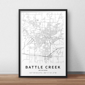 Printable Map of Battle Creek, Michigan, USA With Street Names - Instant Download \ City Map ...