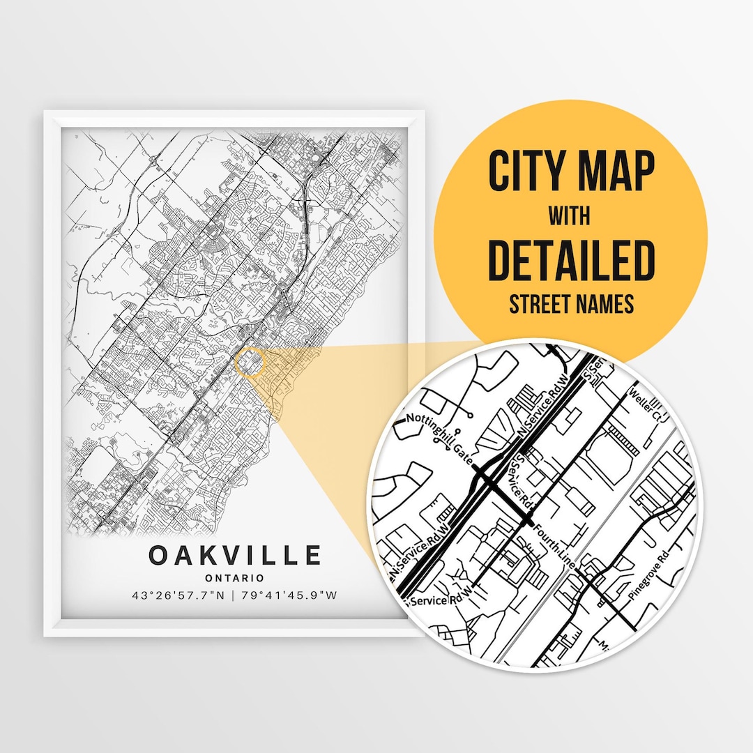 Printable Map of Oakville, Ontario, Canada With Street Names - Instant ...