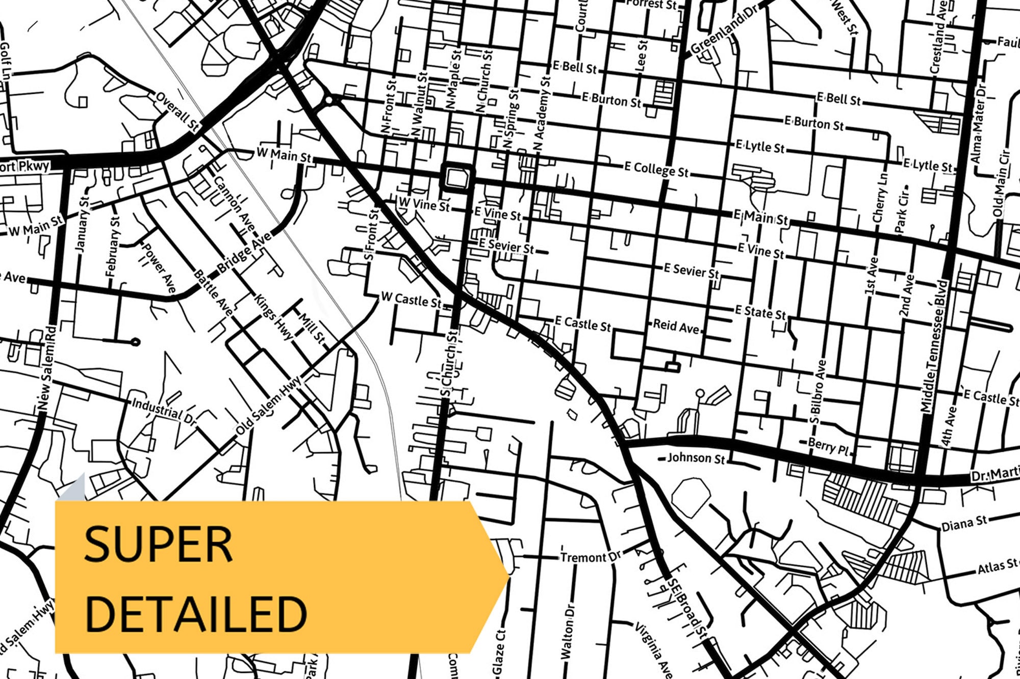 Printable Map of Murfreesboro TN Tennessee United States | Etsy