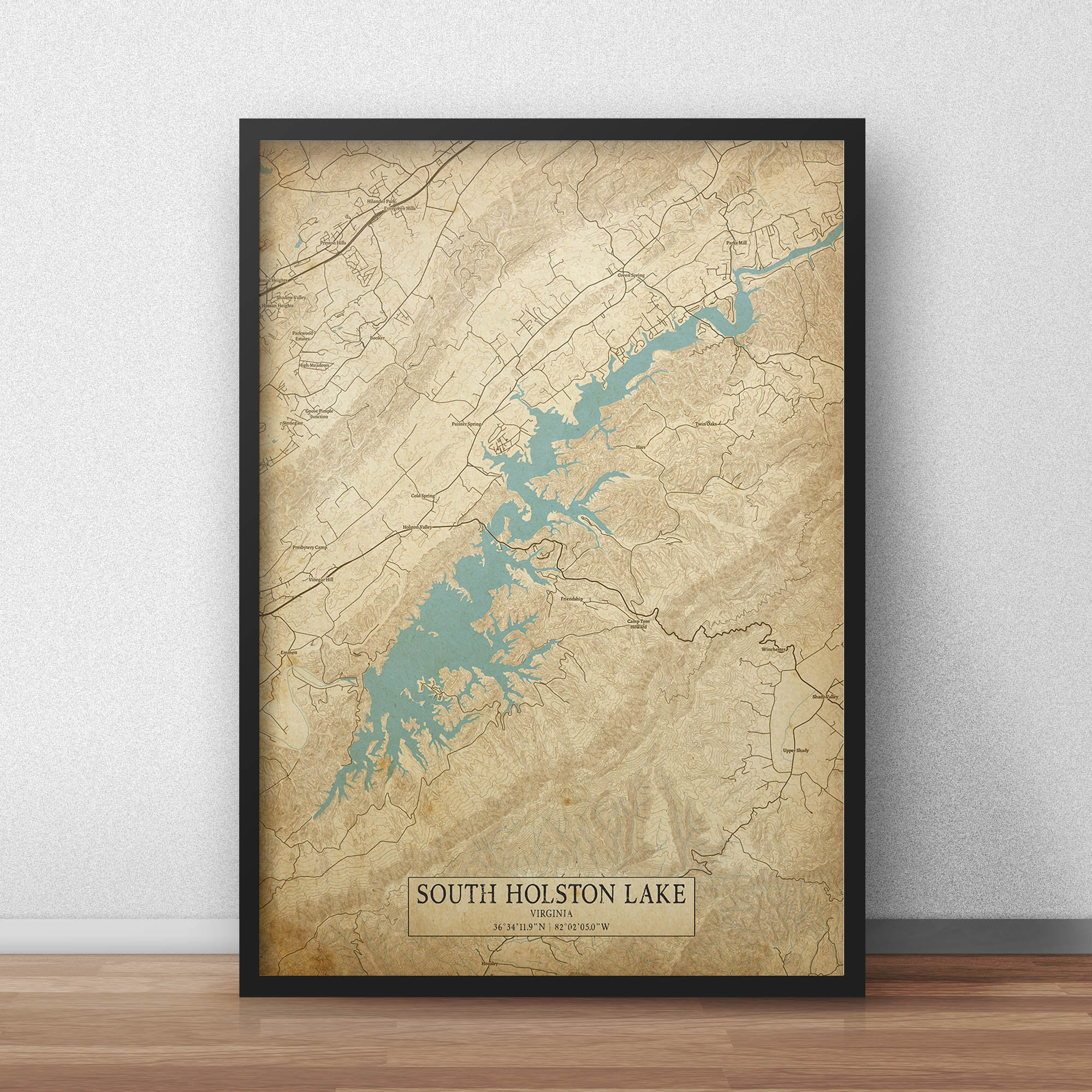 South Holston Lake Vintage Style Map, Printable Lake House Poster ...