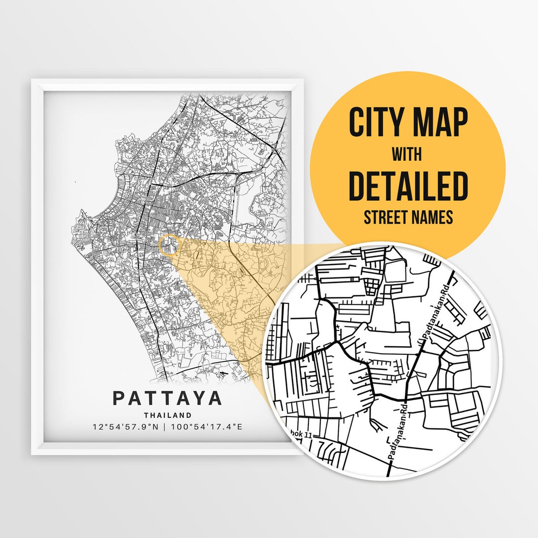 Printable Map of Pattaya, Thailand With Street Names - Instant Download ...