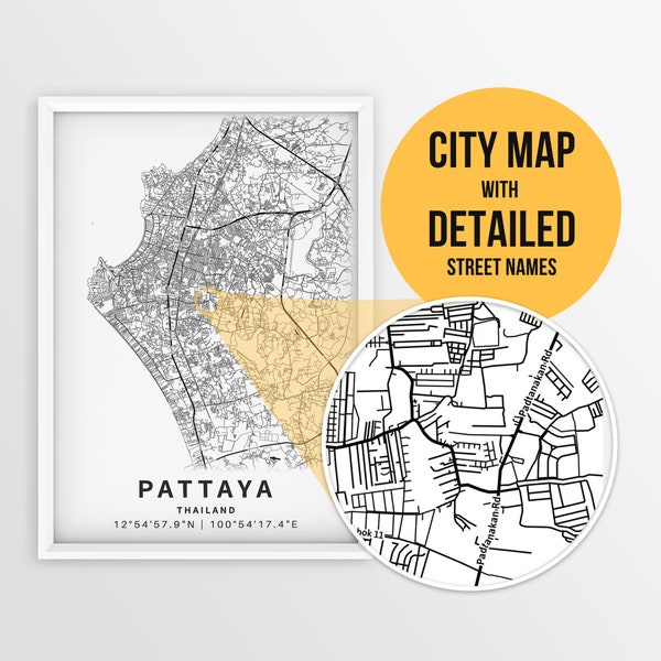 Printable Map of Pattaya, Thailand With Street Names Instant - Etsy
