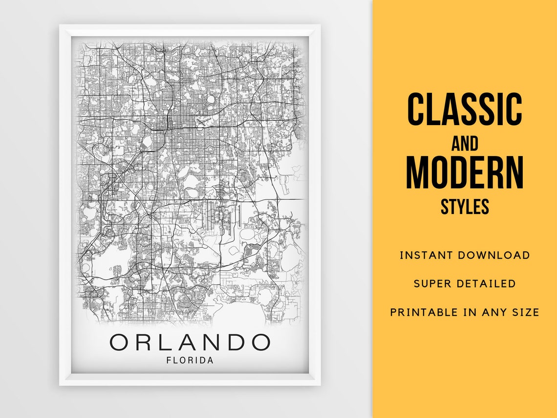 Printable Map of Orlando Florida United States Instant - Etsy