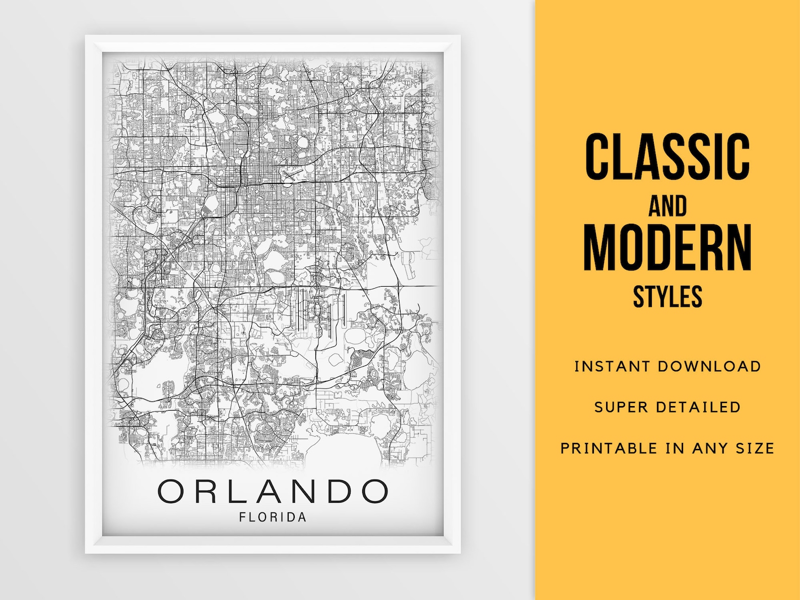 Printable Map of Orlando Florida United States Instant - Etsy