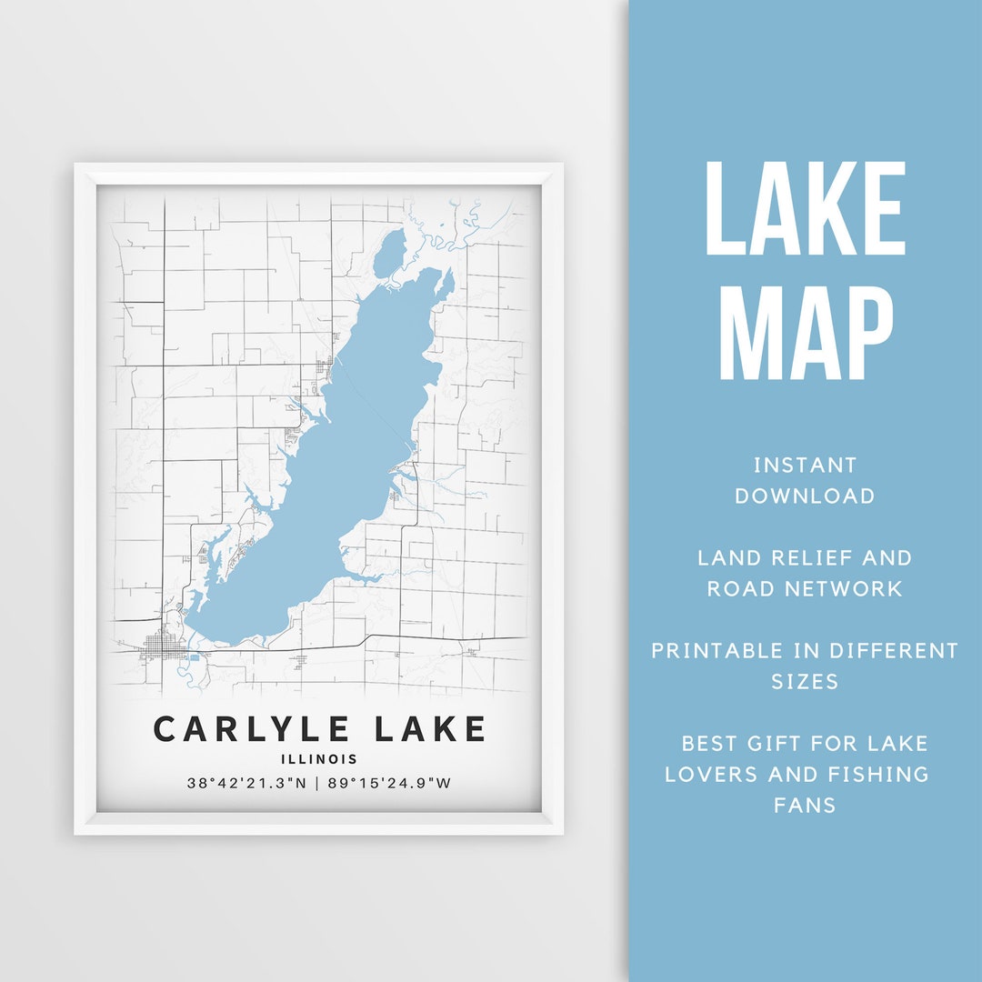 Printable Map of Carlyle Lake, Illinois, US Instant Download Lake Map ...