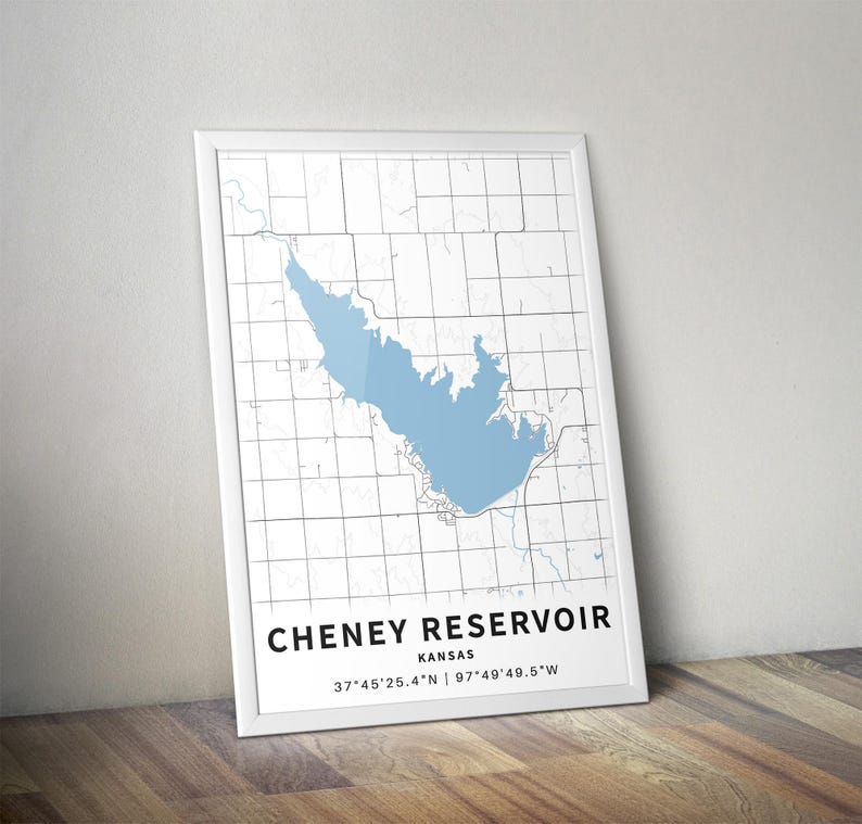Cheney Reservoir Map Poster, Kansas Printable Lake House Decor (instant ...