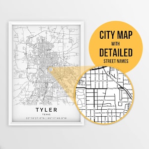 Printable Map of Tyler, Texas, USA With Street Names - Instant Download ...