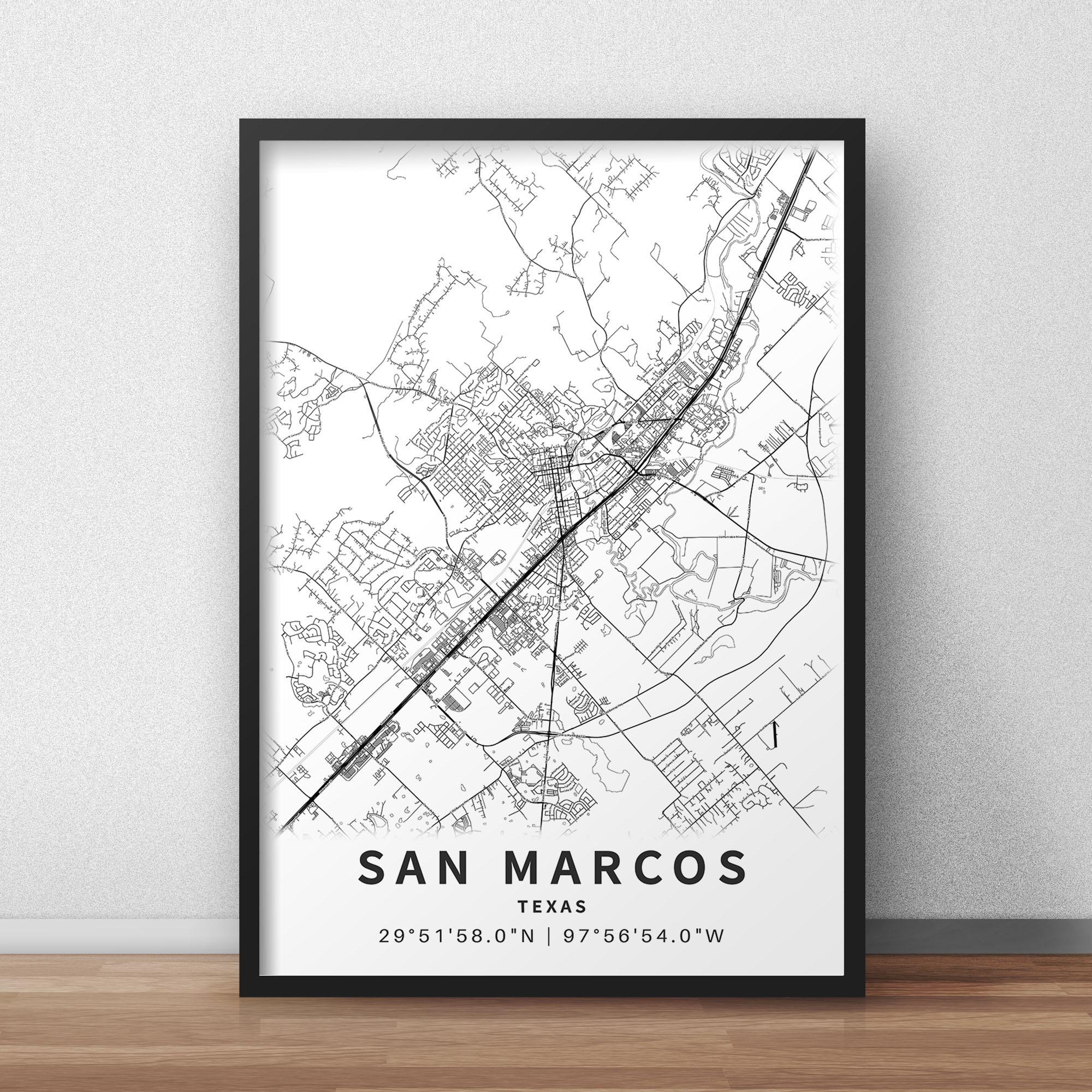 Printable Map of San Marcos, Texas, USA With Street Names - Instant ...
