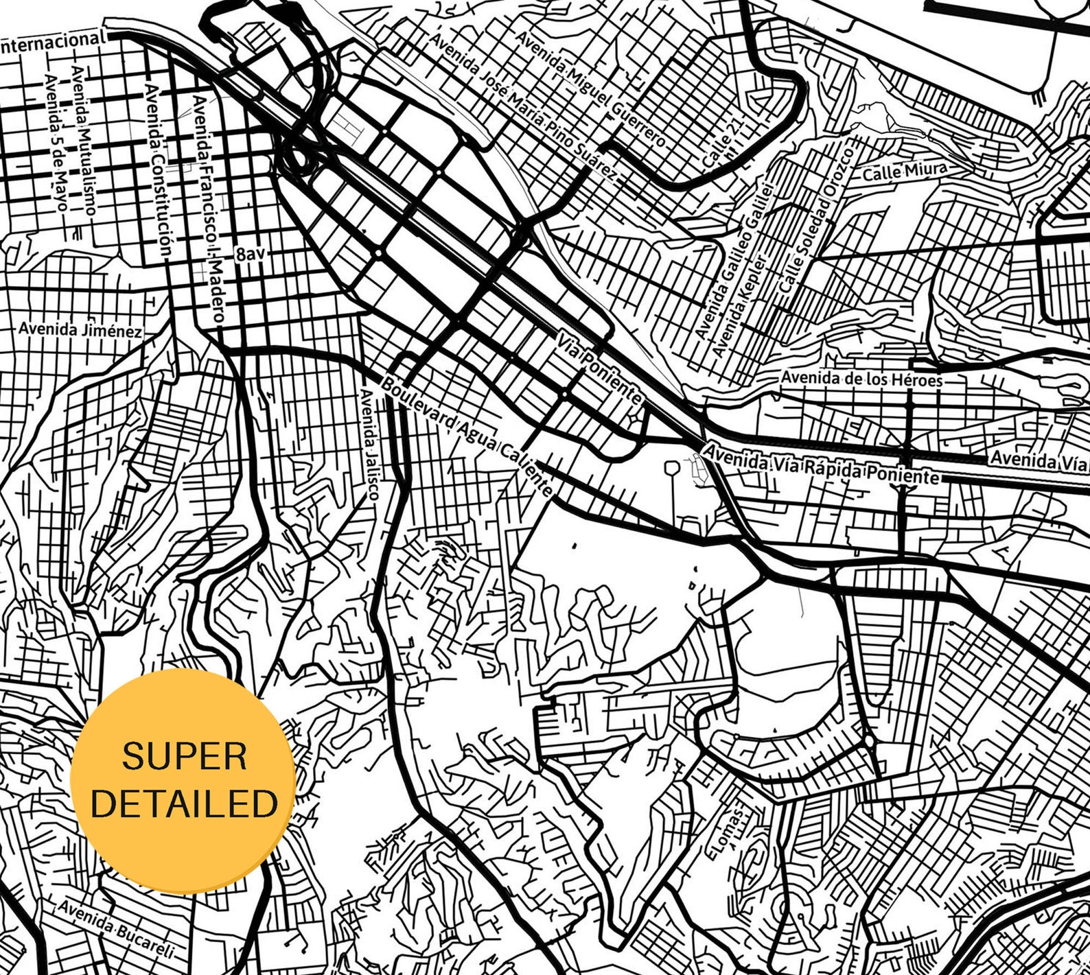 Printable Map of Tijuana, Mexico With Street Names - Instant Download ...