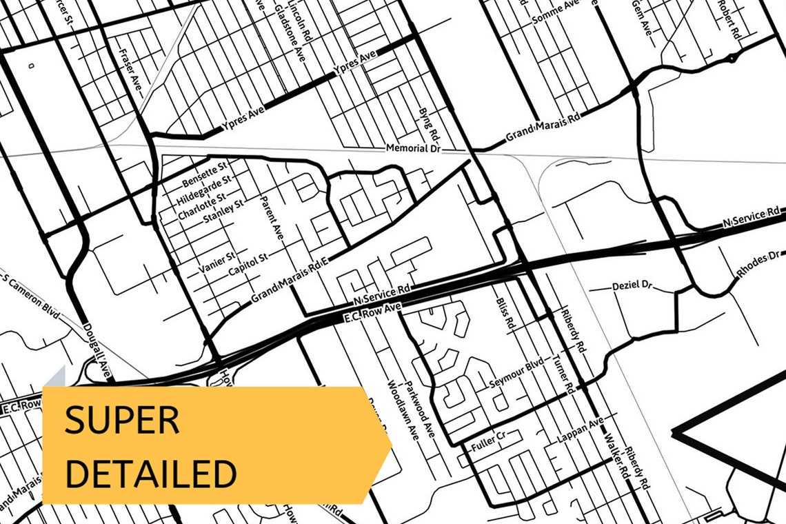 Printable Map of Windsor Canada With Street Names Instant | Etsy