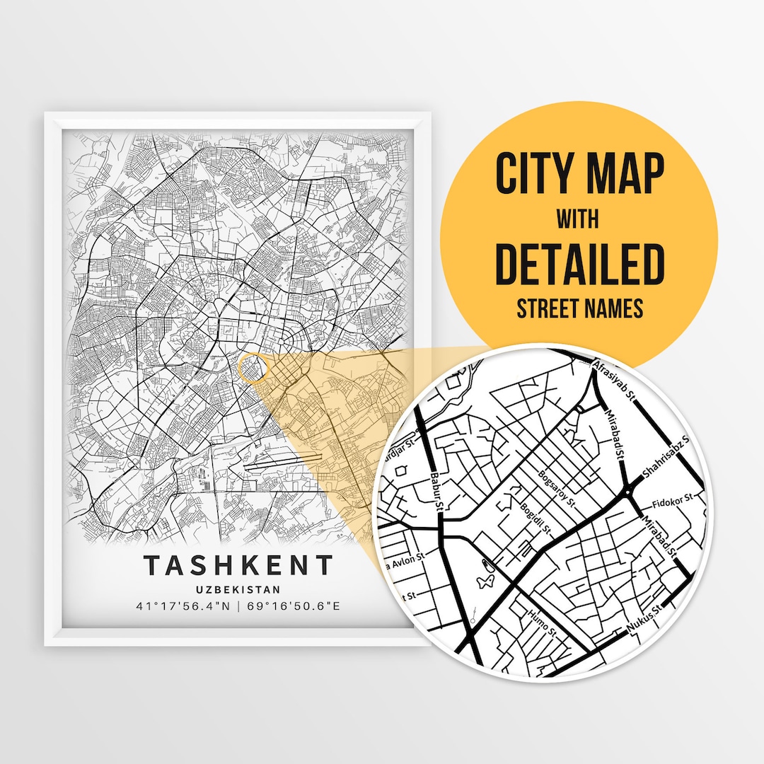 Printable Map of Tashkent, Uzbekistan With Street Names - Instant ...