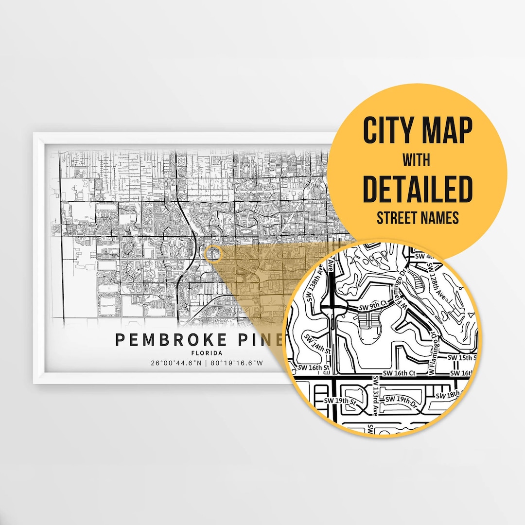 Printable Map of Pembroke Pines, Florida, USA With Street Names ...