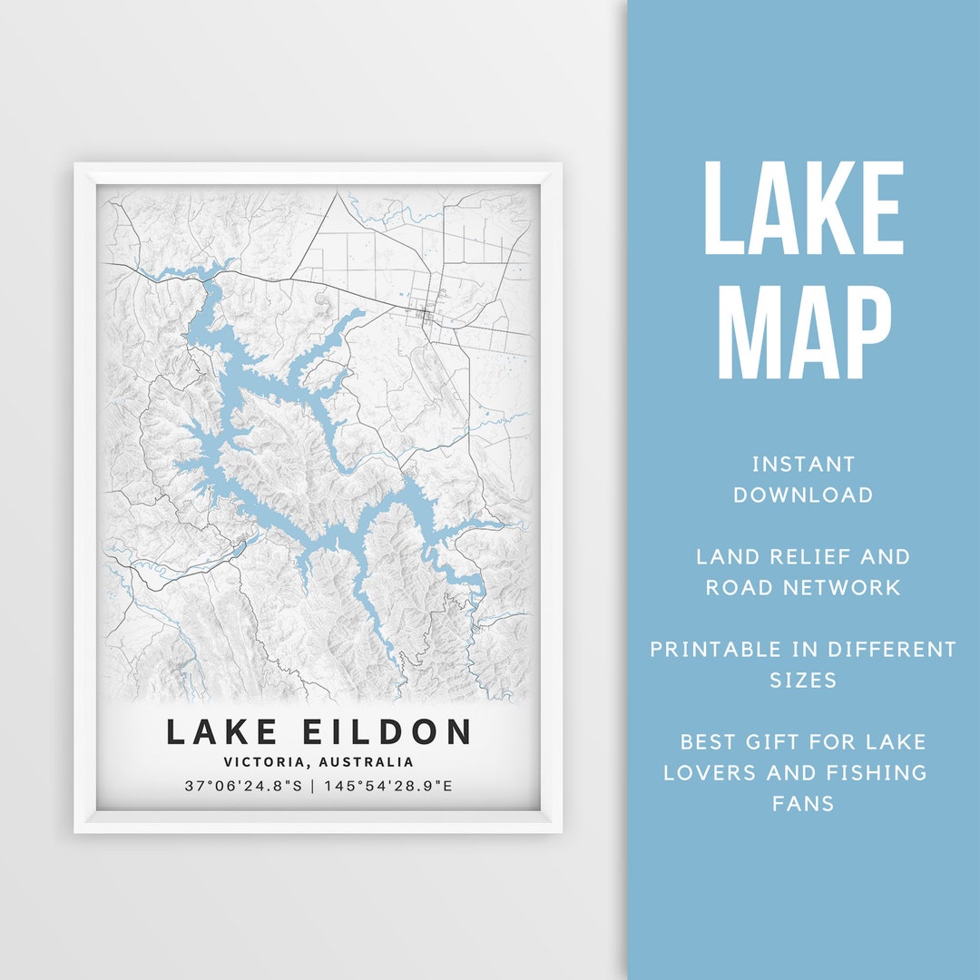 Printable Map of Lake Eildon, Victoria, Australia - Instant Download ...