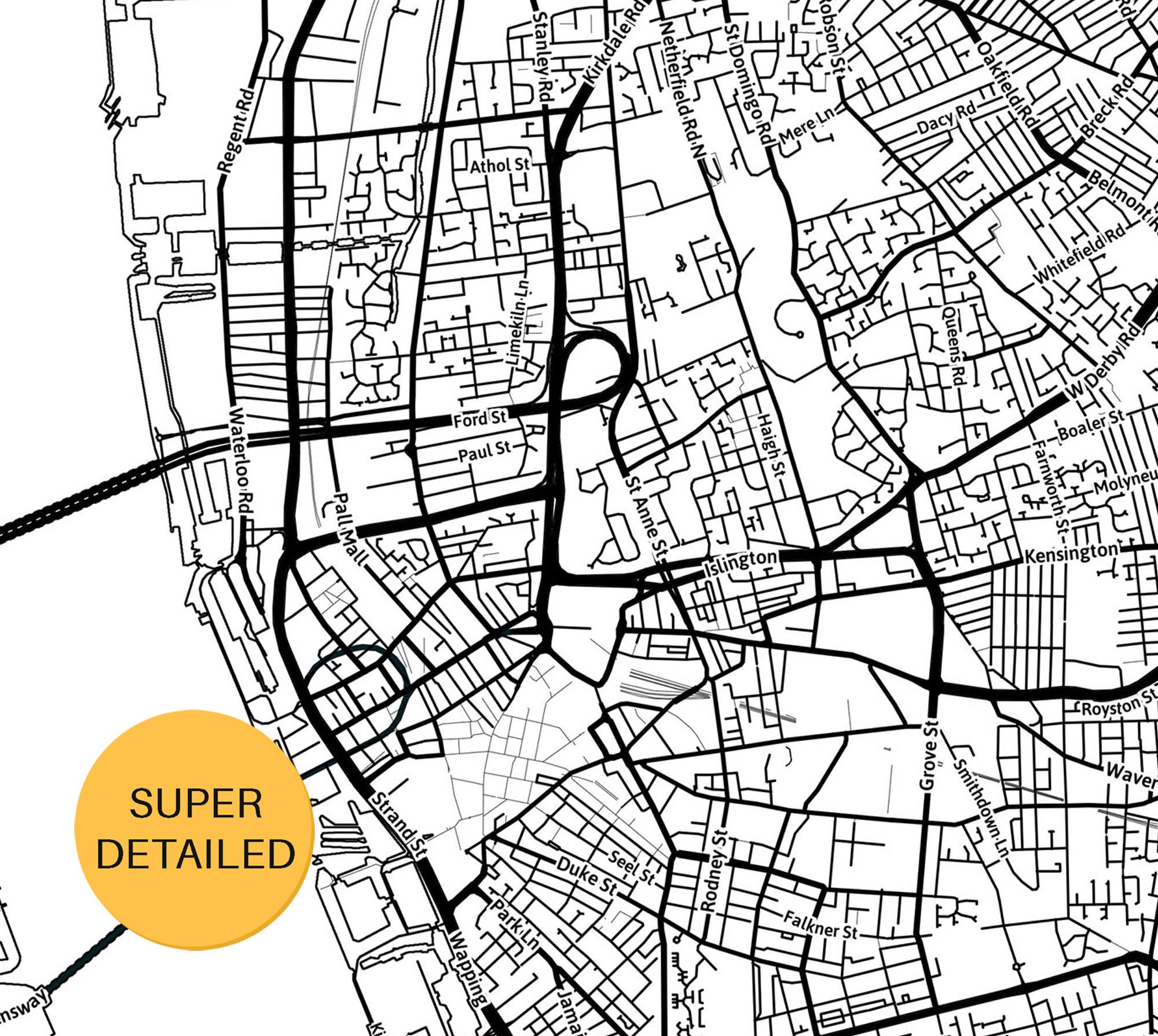 Printable Map of Liverpool, England, UK With Street Names - Instant ...