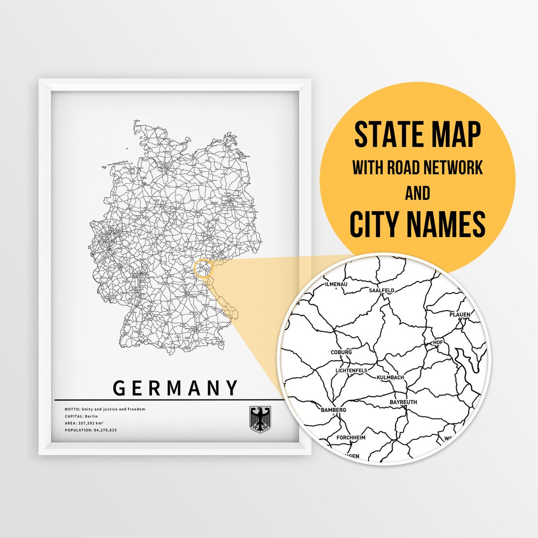 Printable Map of Germany With City Names and Roads - Instant Download ...