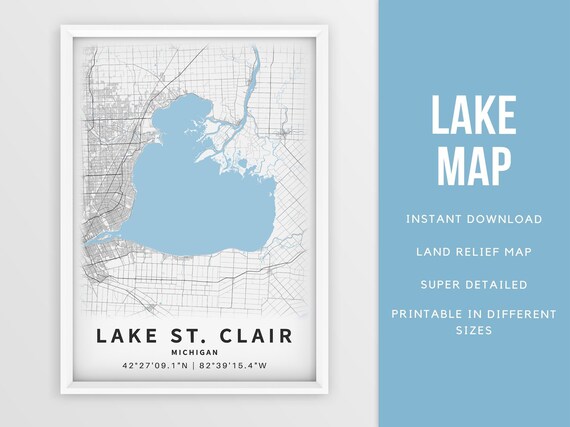 Printable Map of Lake St. Clair Michigan United States - Etsy