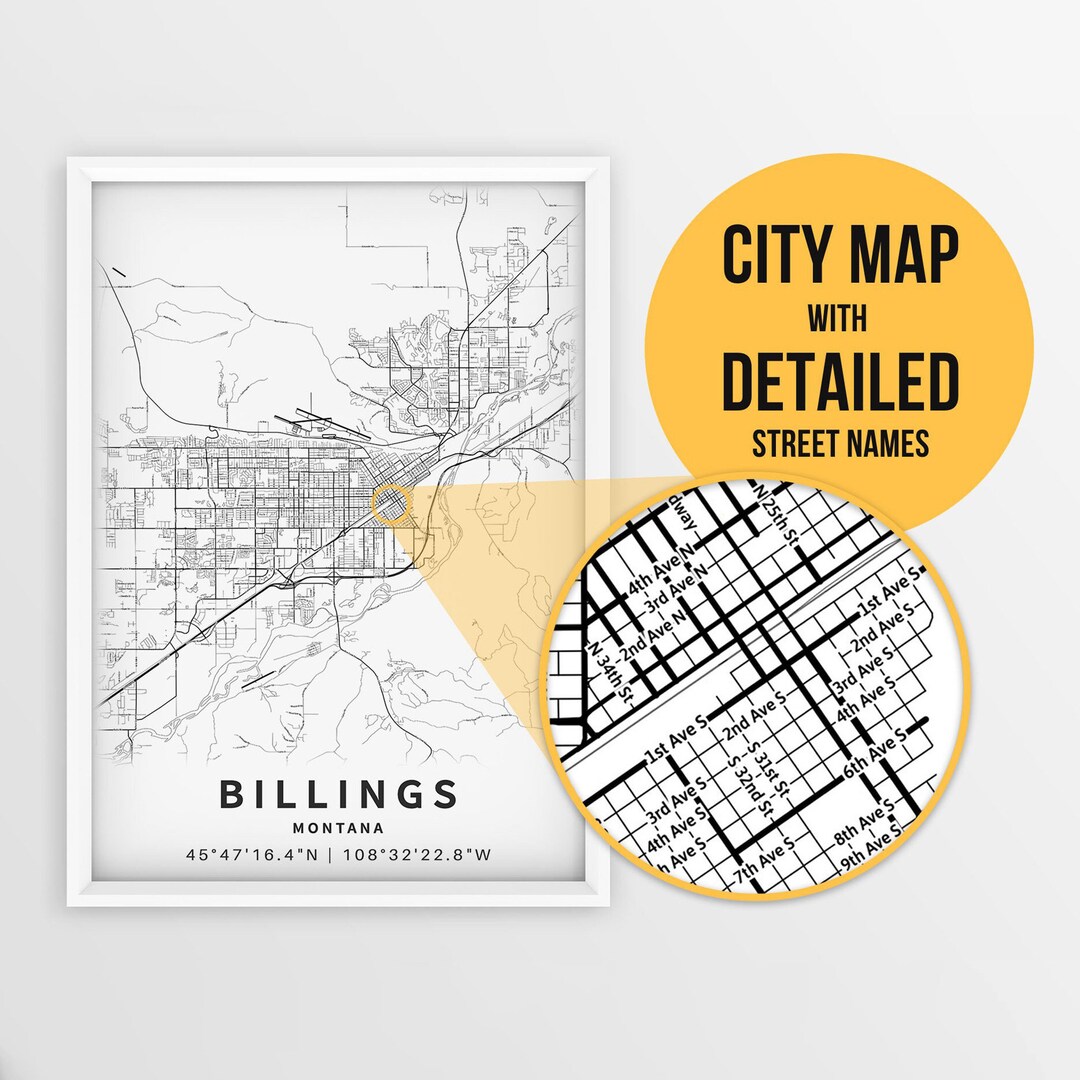 Printable Map of Billings, Montana, USA With Street Names - Instant ...