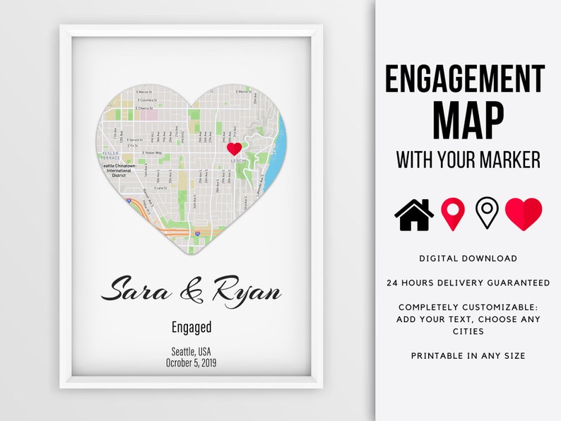 Personalized Engagement Map Print Wedding Gift for Couple | Etsy