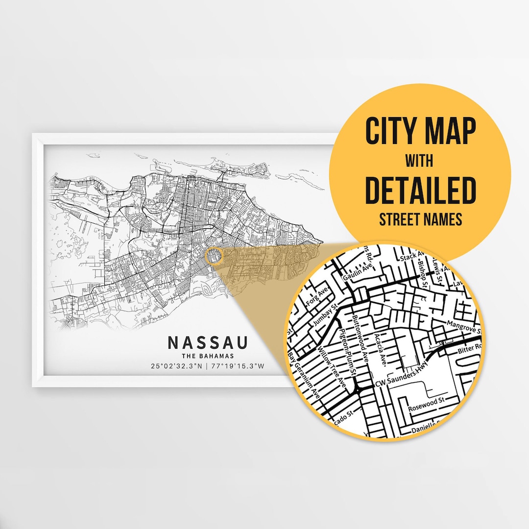 Printable Map of Nassau, the Bahamas With Street Names - Instant ...