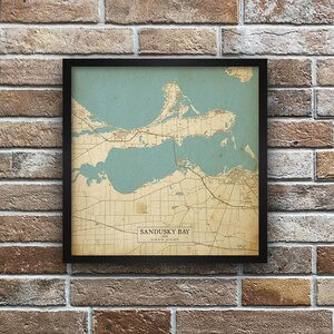 Printable Vintage Style Map of Sandusky Bay, Lake Erie, Ohio, USA With ...