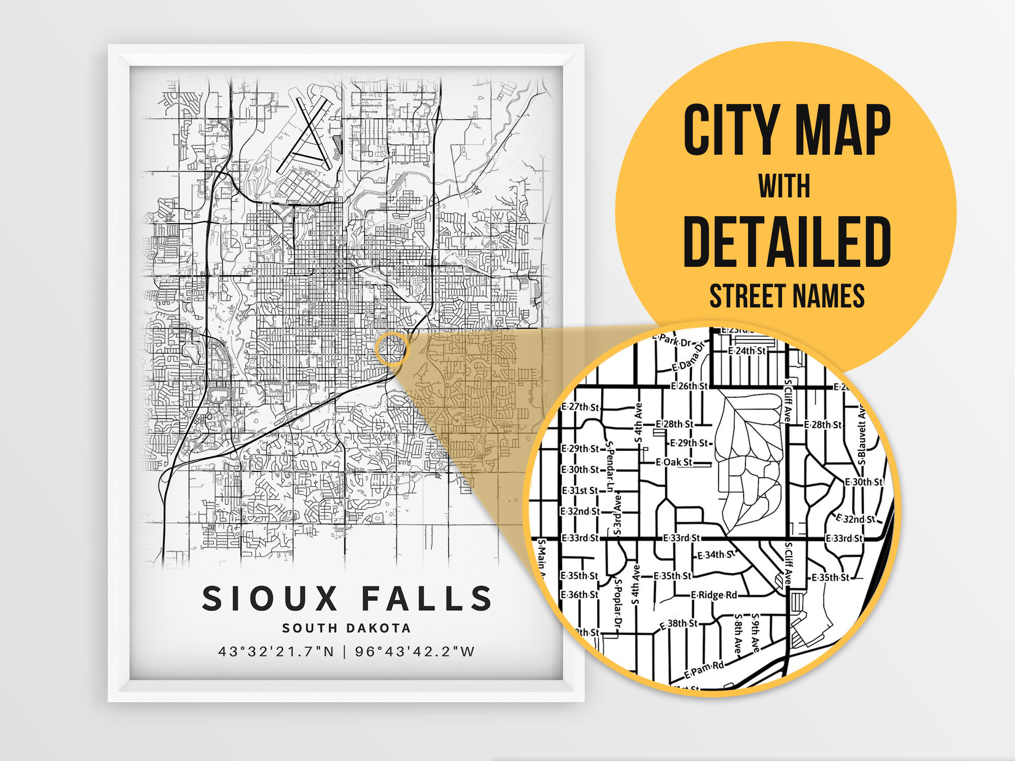 Printable Map of Sioux Falls South Dakota with Street Names | Etsy