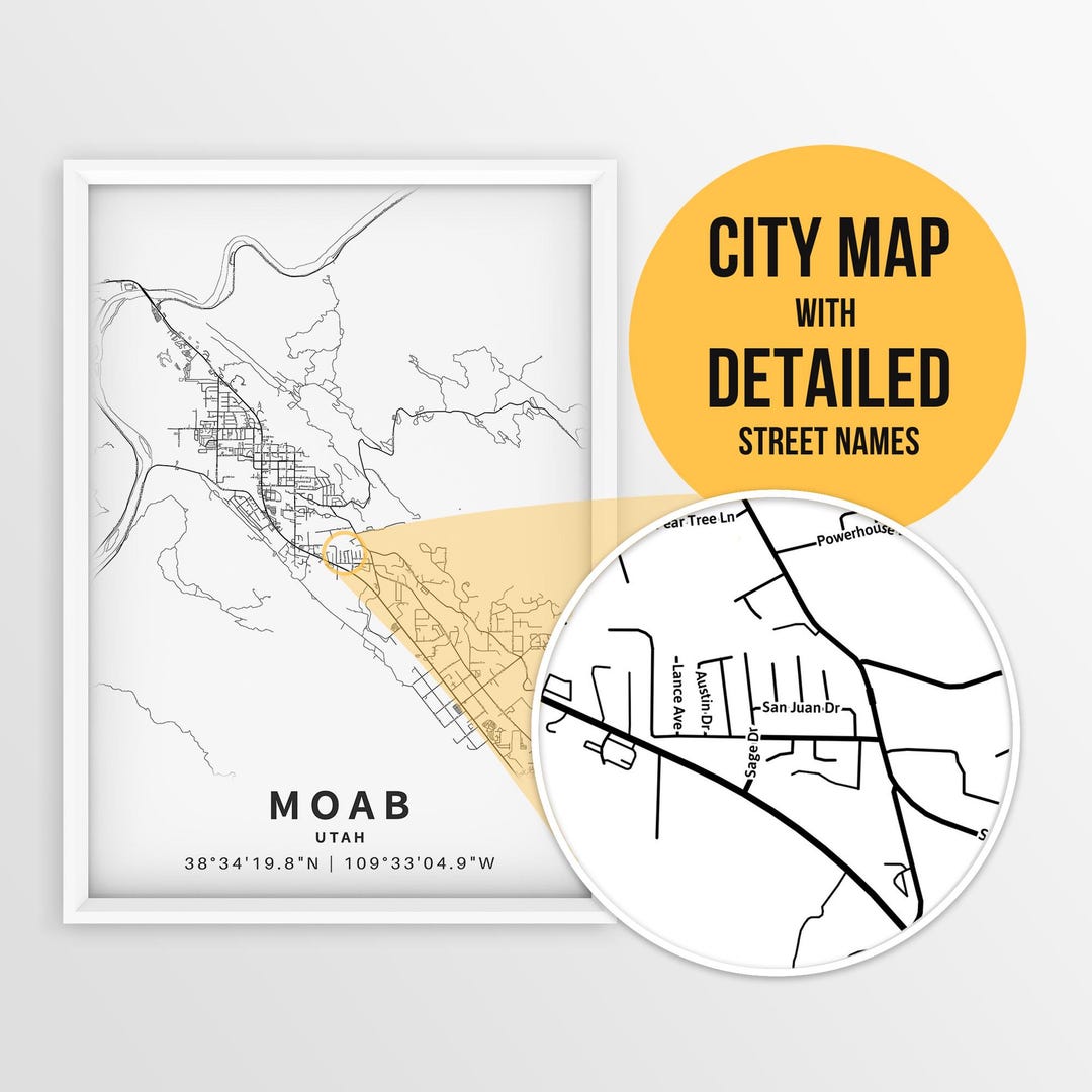 Printable Map of Moab, Utah, USA With Street Names - Instant Download ...