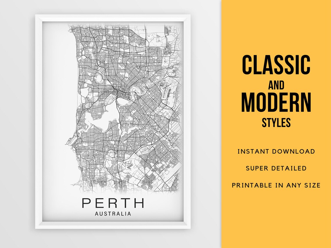 Printable Map of Perth Australia Instant Download City - Etsy