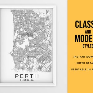 Printable Map of Perth, Australia Instant Download City Map Wall Art - Etsy