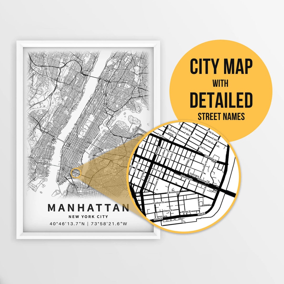 Printable Map of Manhattan, New York City, USA With Street Names ...